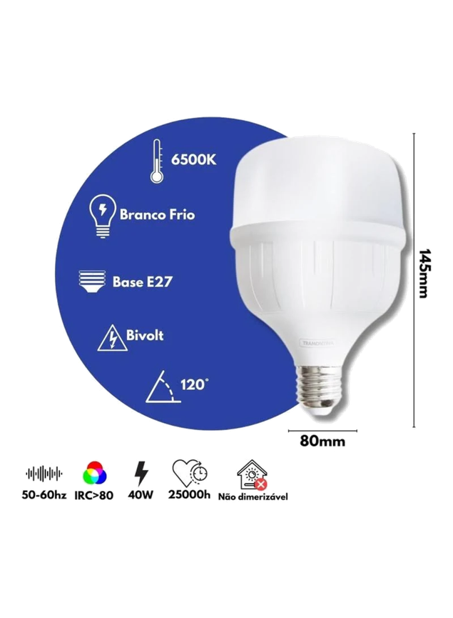 Lâmpada Alta Potência 50W Base Luz Branca Fria Tramontina!