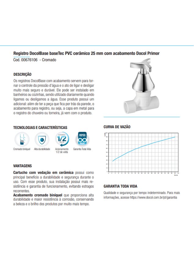 Registro Pressão Basetec PVC C/ Acabamento Primor Docol!