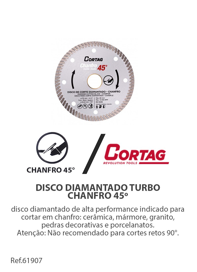 Disco Diamantado Chanfro Segmentado 115mm Esmerilhadeira Cortag