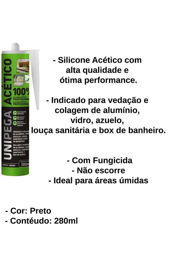 Silicone Acético Preto 260g Unipega! Entrega rápida e segura!