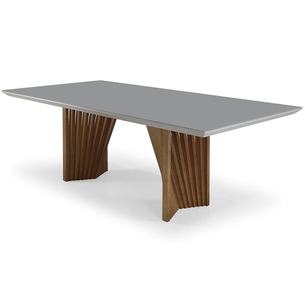 Mesa de Jantar Cayman Base Ripada Madeira Maciça Tampo Retangular com ...