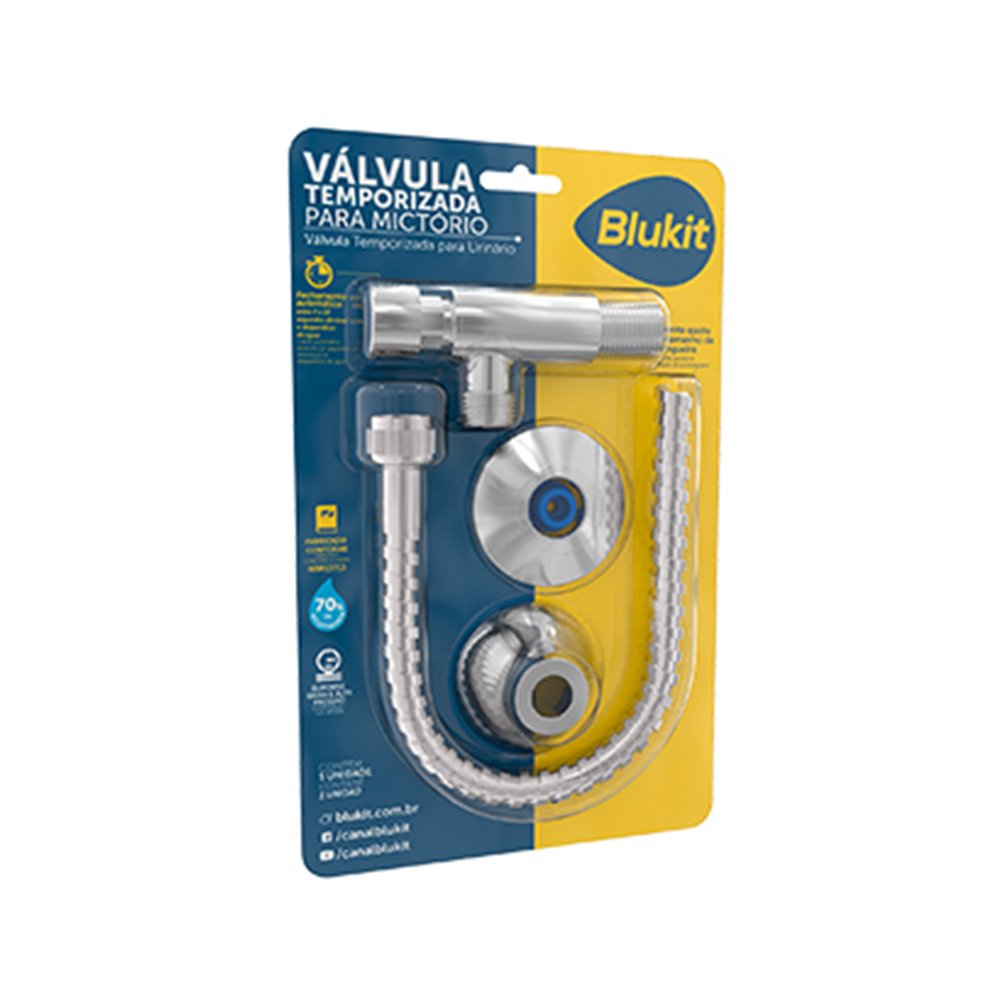Válvula Temporizada para Mictório com Flexível de 30cm Cromado Blukit