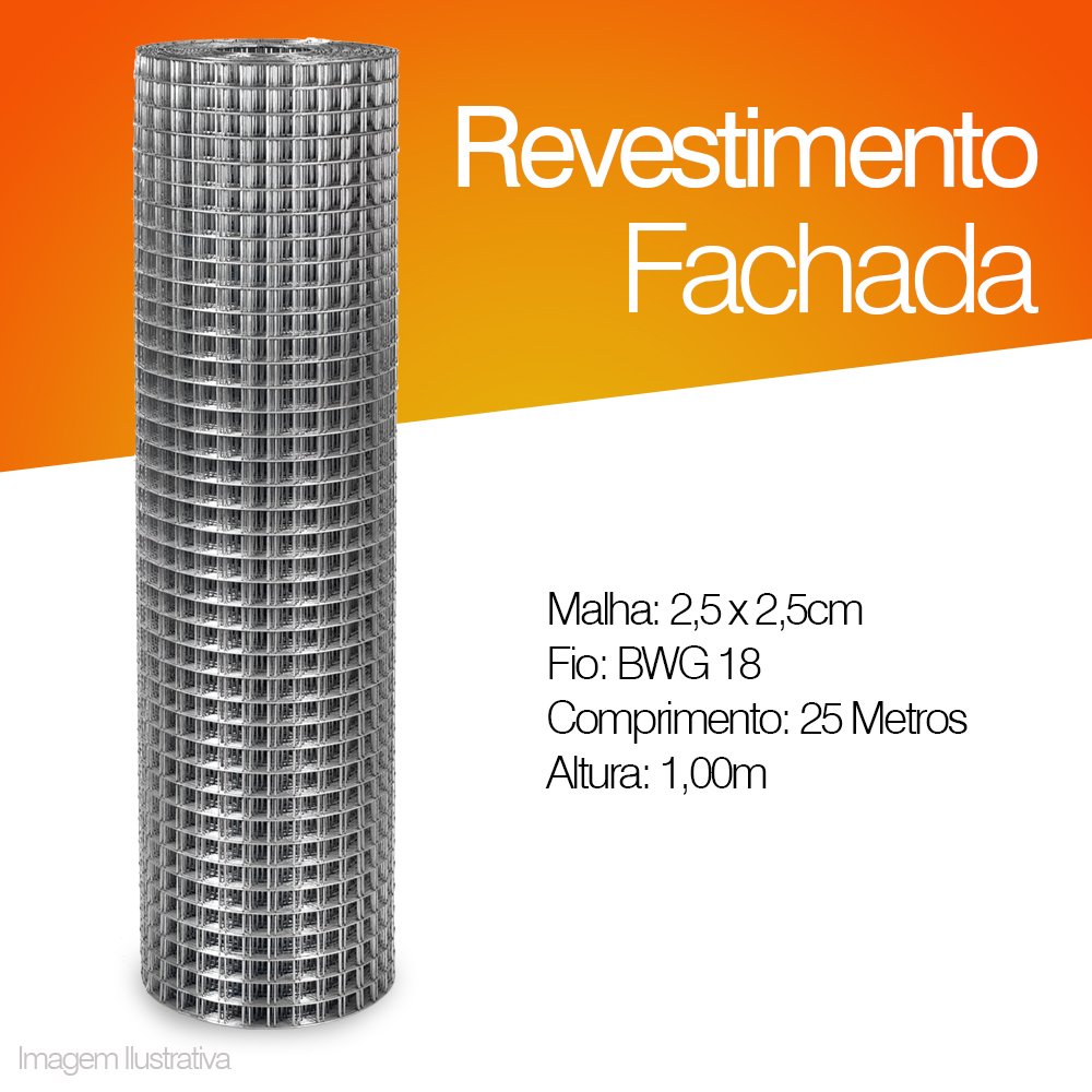 Tela Soldada Galvanizada para Reforço de Fachada Malha 2,5 x 2,5cm Fio ...