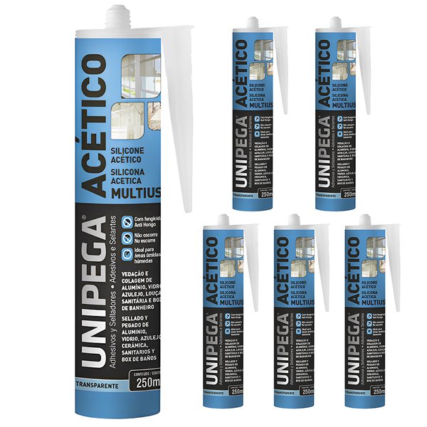 Silicone Acético Multiuso Incolor 250ml 6 Unidades Unipega