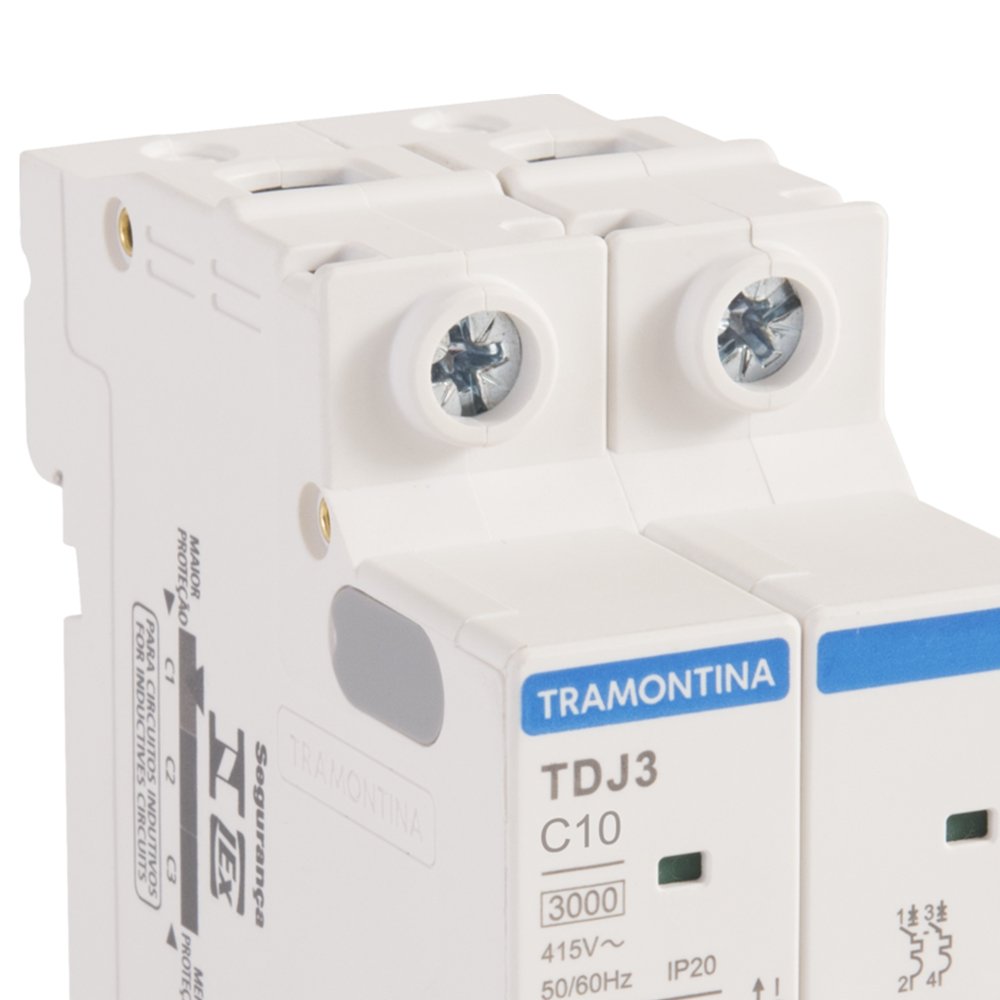 Disjuntor Bipolar DIN 2P 10A Branco TDJ3 3kA com Curva C Tramontina
