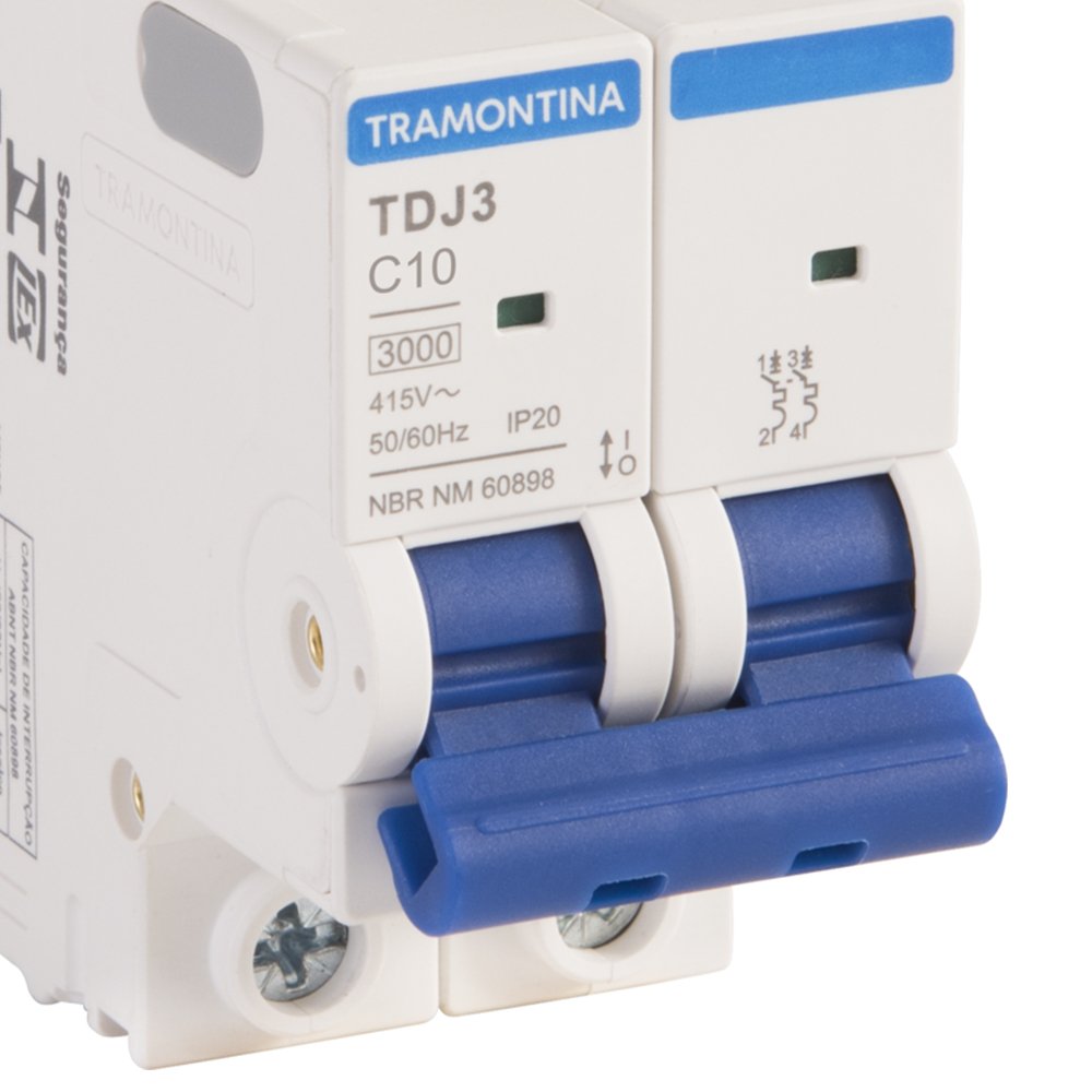 Disjuntor Bipolar DIN 2P 10A Branco TDJ3 3kA com Curva C Tramontina
