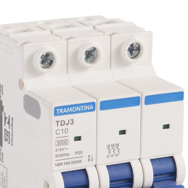 Disjuntor Tripolar DIN 3P 10A Branco TDJ3 3kA com Curva C Tramontina