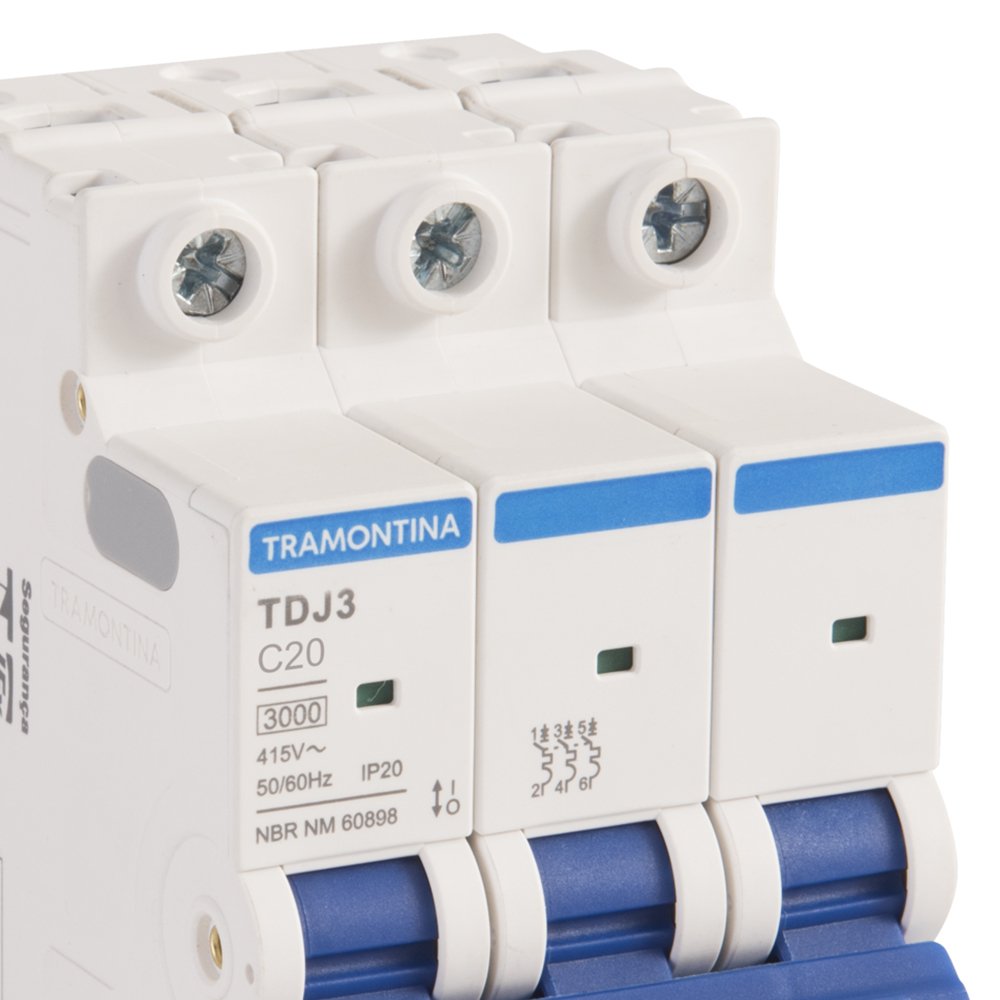 Disjuntor Tripolar DIN 3P 20A Branco TDJ3 3kA com Curva C Tramontina