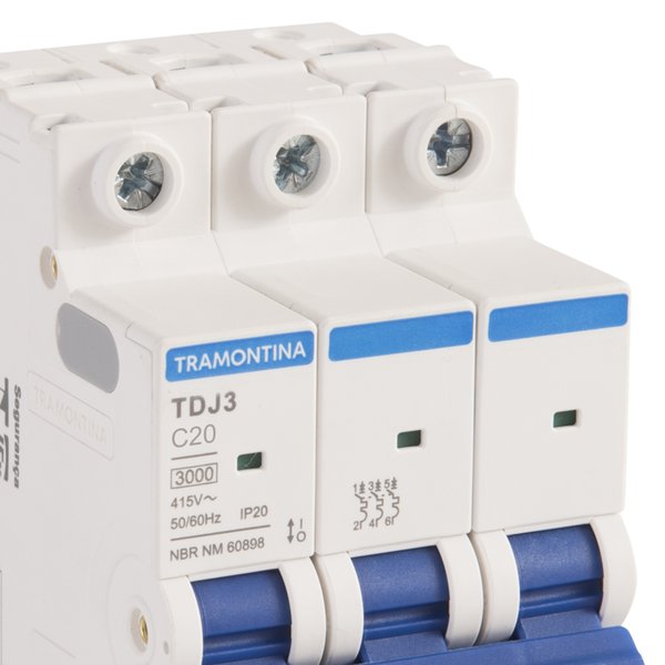 Disjuntor Tripolar DIN 3P 20A Branco TDJ3 3kA com Curva C Tramontina