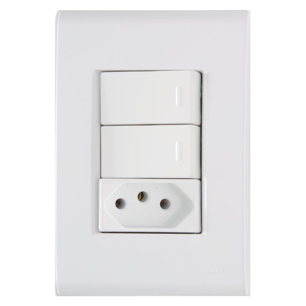 Conjunto Liz Placa 4x2 + 2 Interruptores Simples + 1 Tomada 2P+T 10A 250V Branco Tramontina