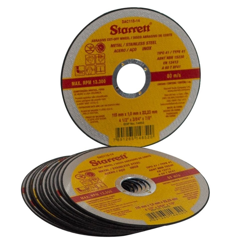 Disco De Corte Inox 4.1/2’’ 115 x 1,0 x 22,2 mm 12 Unidades Starrett