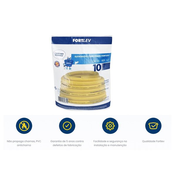 Eletroduto Corrugado Conduite 20mm. 1/2" 10m. Antichama Amarelo - Fortlev
