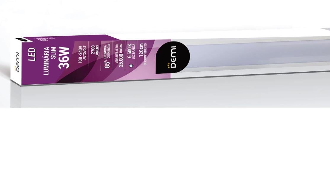 Luminária de Sobrepor LED Slin FIT Retangular 6500K 36W Bivolt Branco - Demi