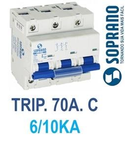 Disjuntor Tripolar 70A Curva C DIN 6/10KA - Soprano