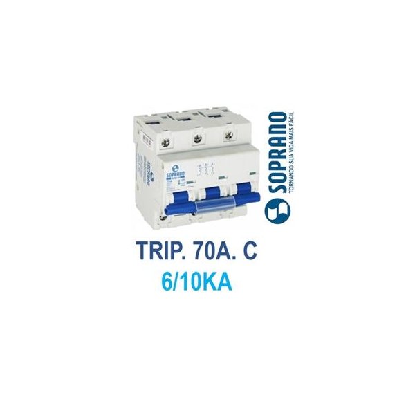Disjuntor Tripolar 70A Curva C DIN 6/10KA - Soprano