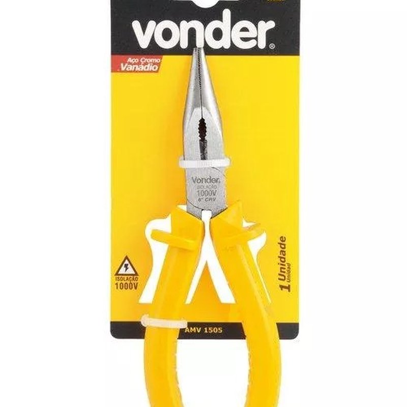 Alicate Bico Meia-Cana Vonder Eletricista Isolamento 1000V Cabo Amarelo 6 Polegadas