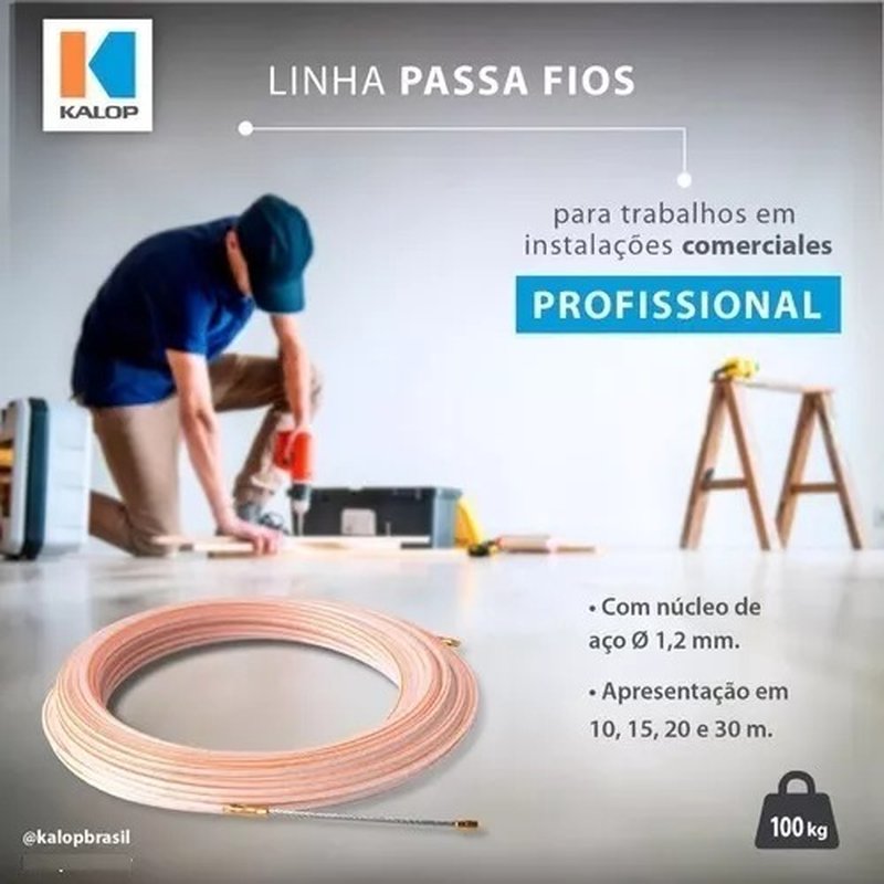 Passa Fio com Alma de Aço Profissional 15 Metros Kalop Passa Fio com Alma de Aço Profissional 15 Metros Kalop