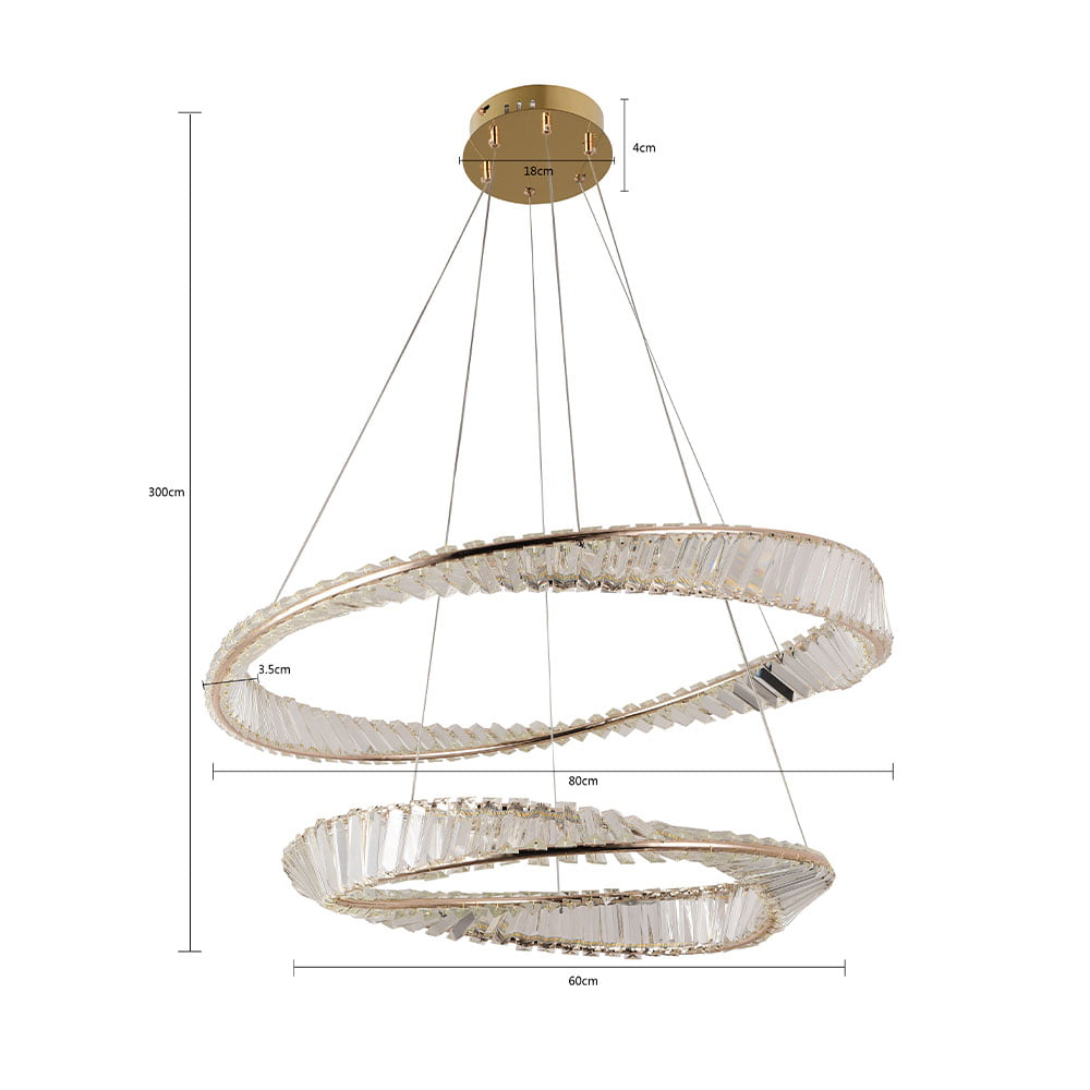 Lustre Pendente Nordecor Lezie Cristal 2738 2 Módulos Led Dourado Bivolt