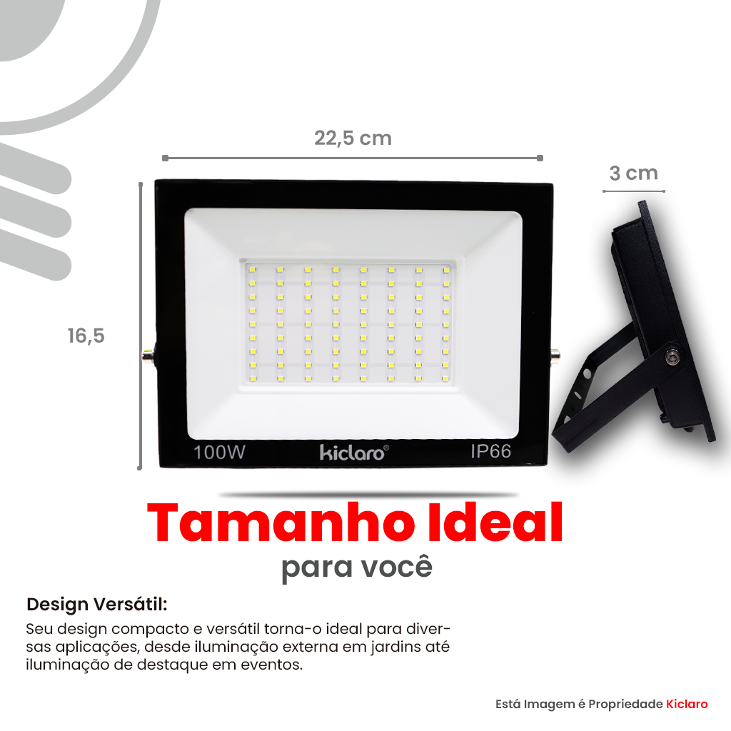 Refletor LED SMD Holofote 100w Prova D'água Bivolt Aluminio Externo IP66 Kiclaro Branco Quente ...