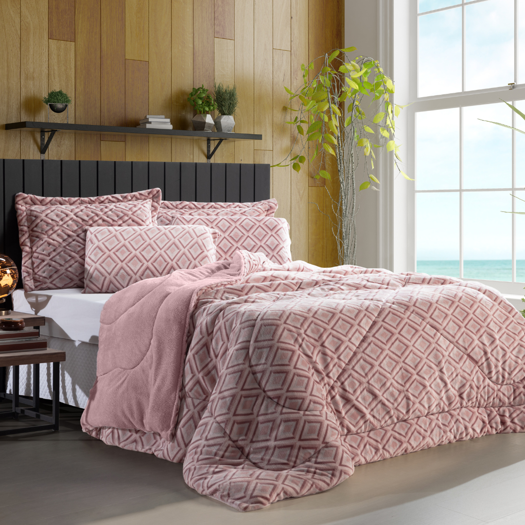 Edredom Solteiro La Dotta Plush Flannel Estampado c/ Soft Sherpa