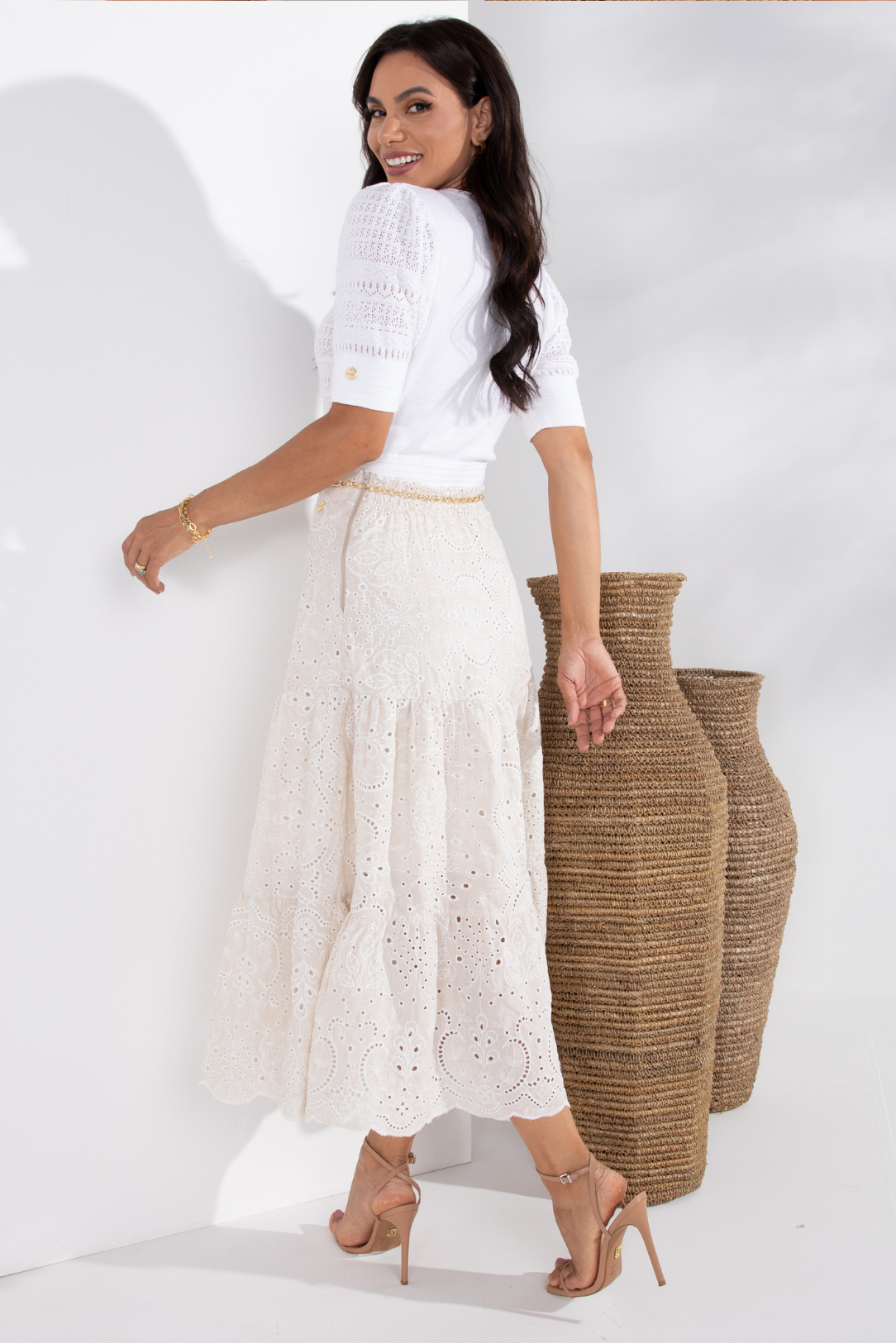 Saia Laise Bordada Off White Sarian