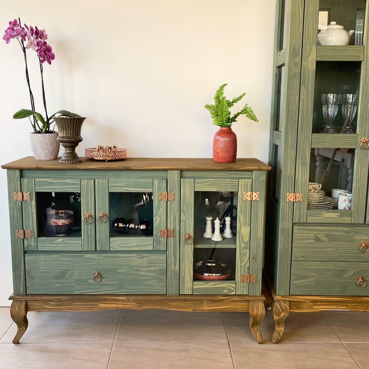 Balcão Rústico em Madeira 120cm Luis XV Verde - Le Mobel