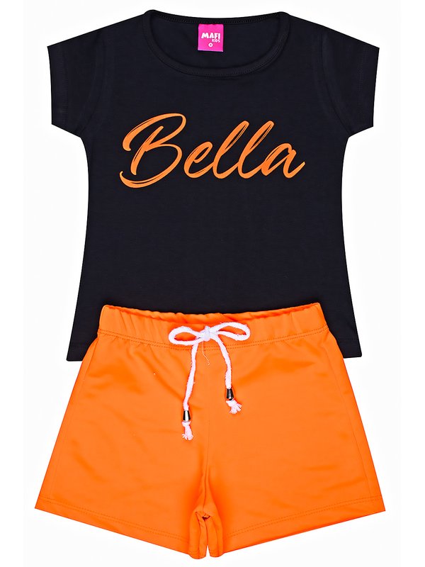 Conjunto Infantil Menina Bella NEON Laranja - Mafi Kids Preto