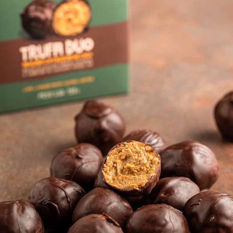 Trufa DUO - Recheio de ganache Caramelo e coberta de 70%