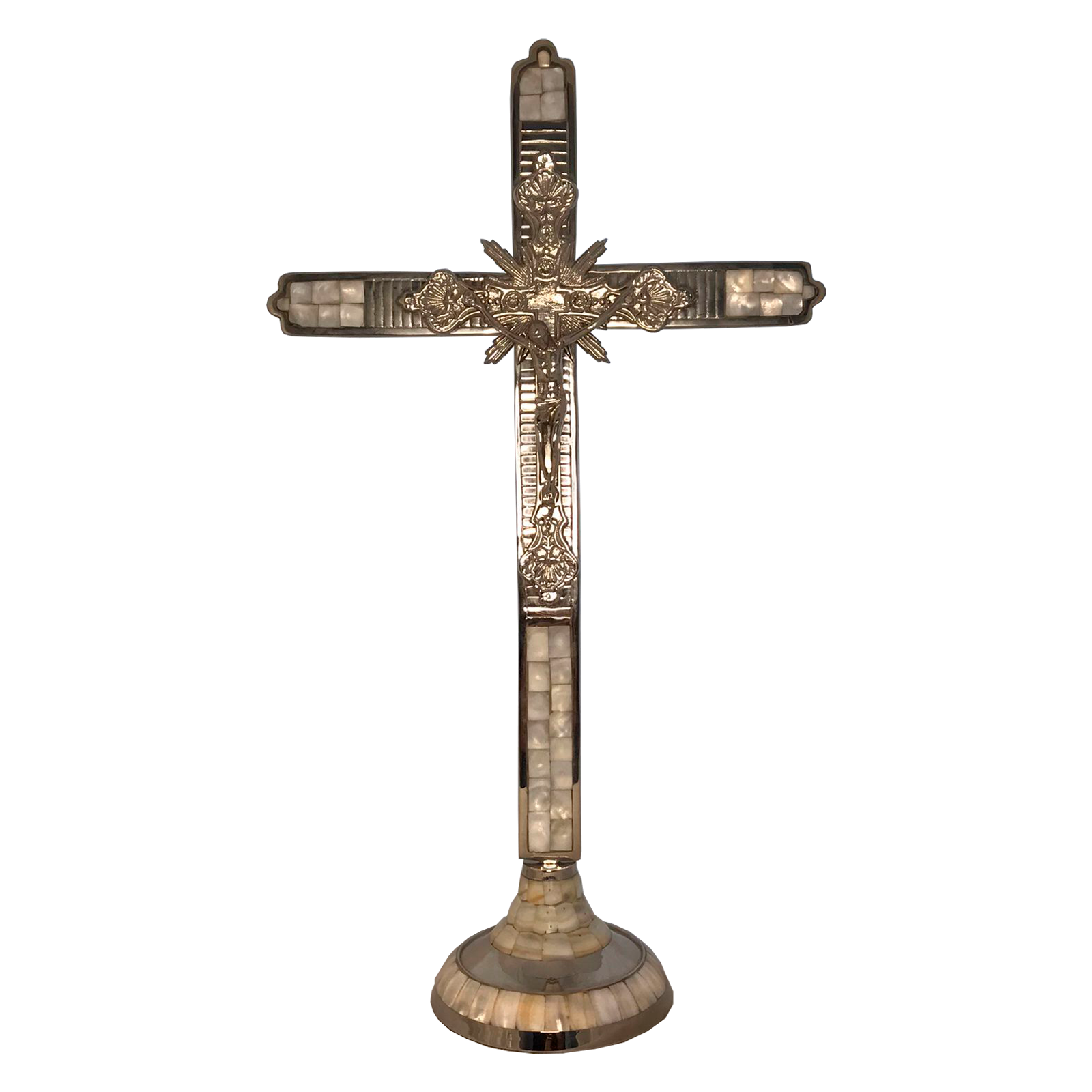 Imagem Sacra Em Metal Com Detalhes Em Mármore De Crucifixo Para Mesa