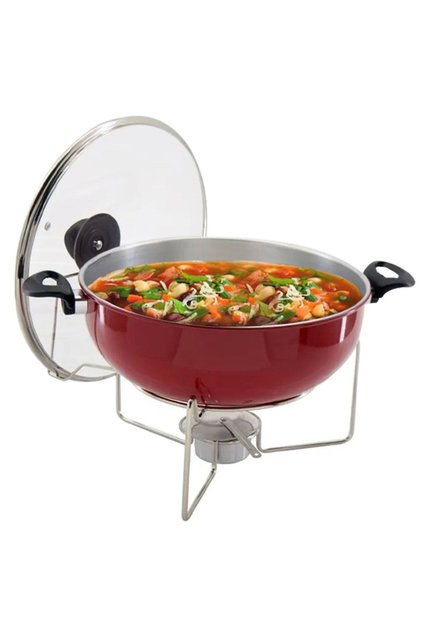 Rechaud Vermelho A Álcool Com Tampa De Vidro 6,5l