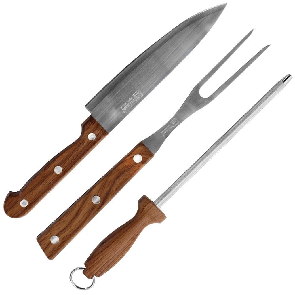 Kit Conjunto de Facas Para Churrasco Madeira e Inox Talberg® 3 Peças