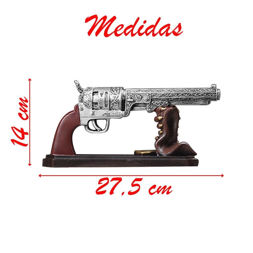 Arma Decorativa Revolver Em Resina Com Suporte