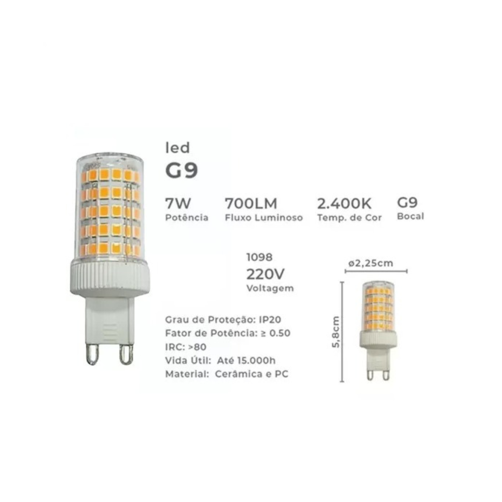 Lâmpada Led G9 7W 2400K 220V Nordecor | Loja Gubler