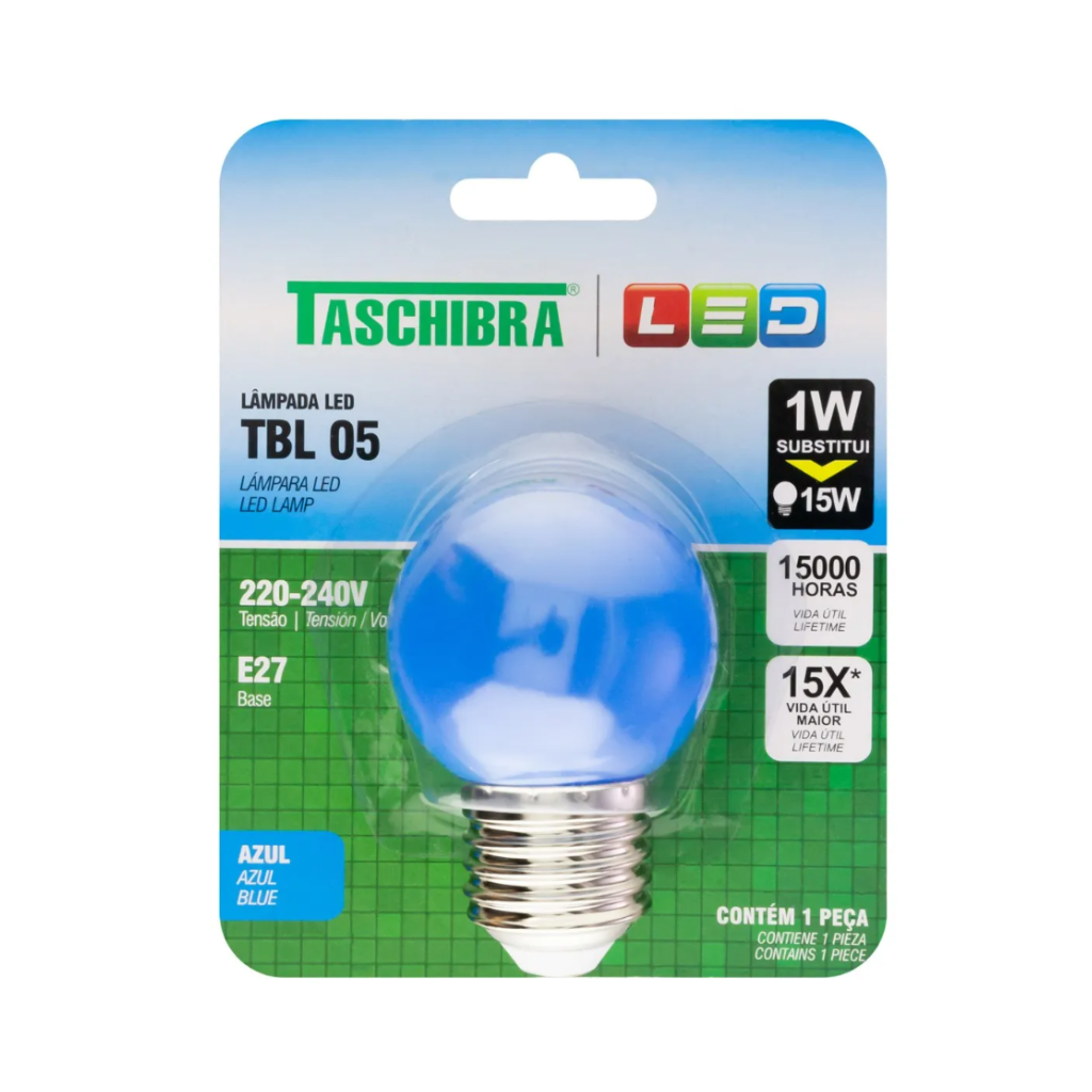 Lâmpada LED Bolinha 1W - Taschibra Azul