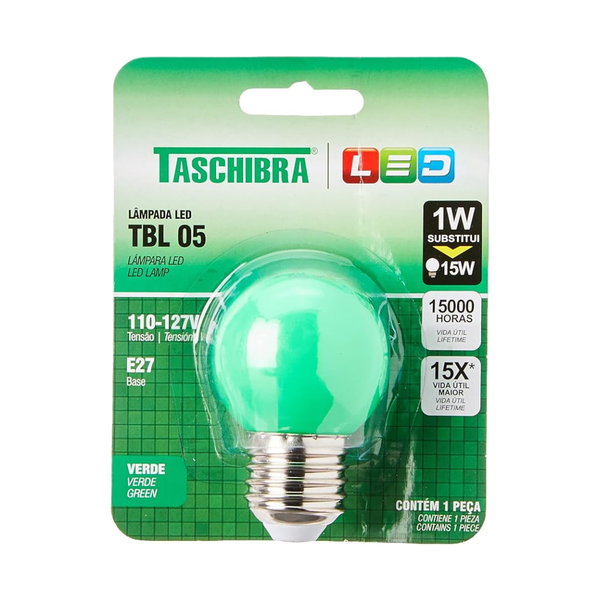 Lâmpada LED Bolinha 1W Taschibra Verde | Loja Gubler
