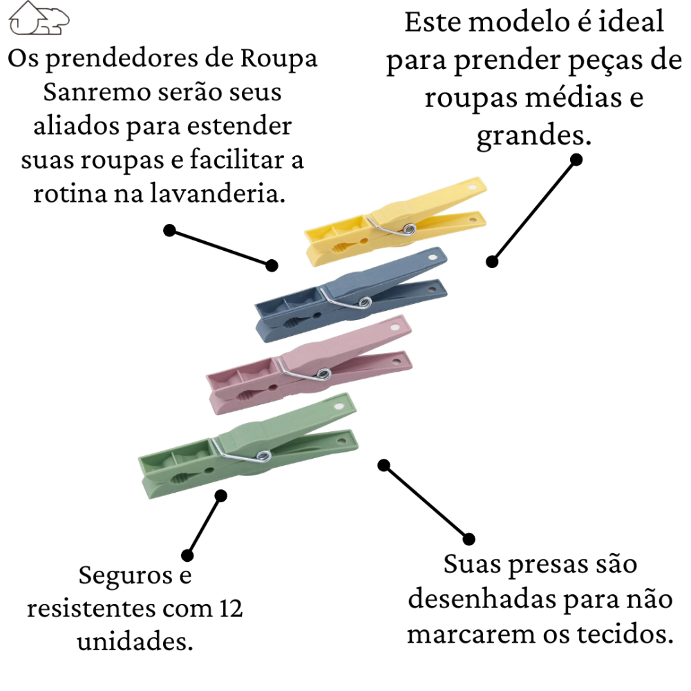 Kit 12 Prendedor De Roupas Pregador Plástico Sanremo Oba