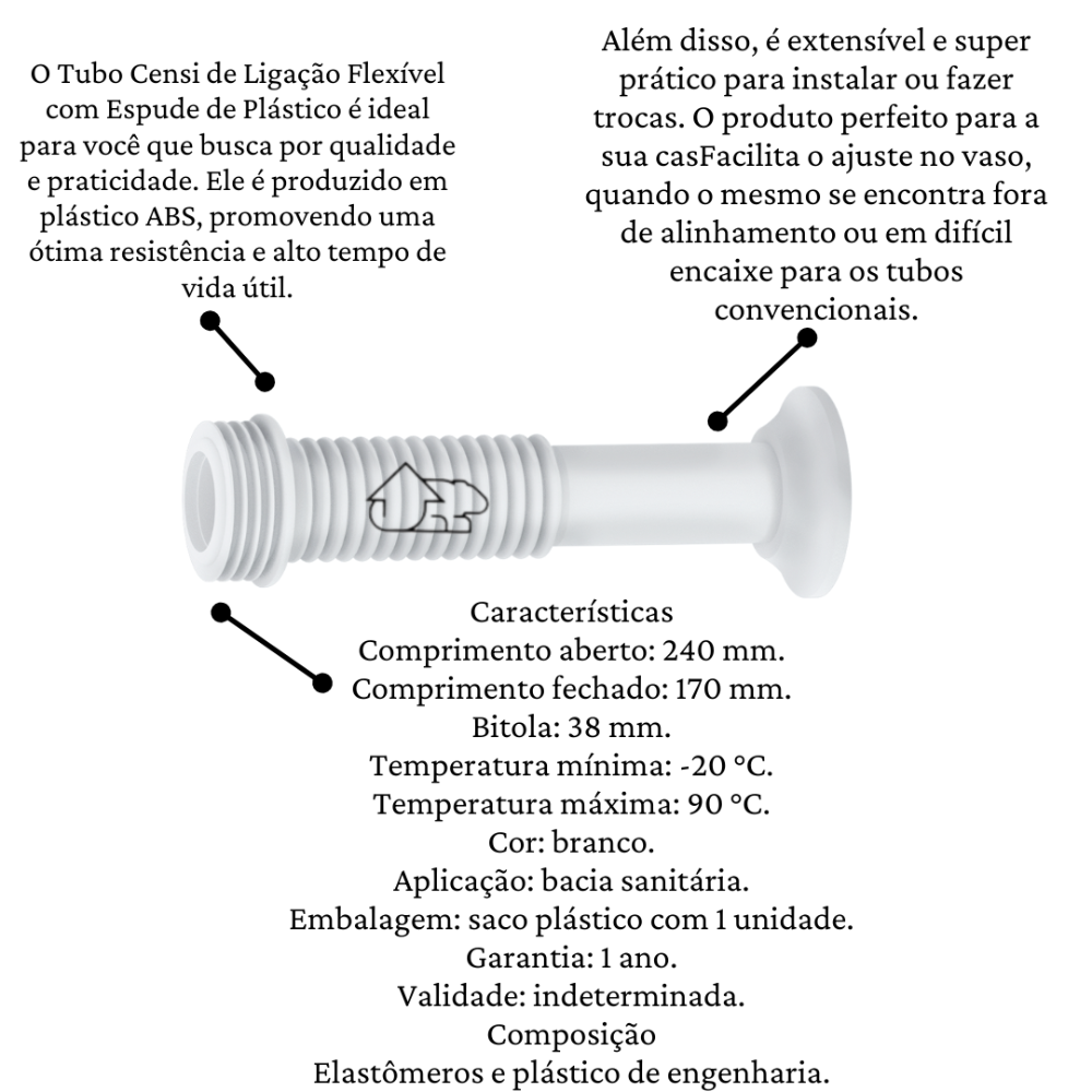 Tubo Sifão De Ligação Para Vaso Sanitário Branco Censi