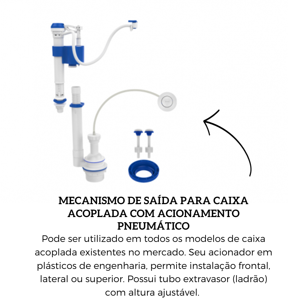 Kit Universal Caixa Acoplada Acionador Pneumático Blukit