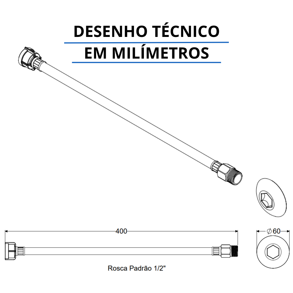 Engate Flexivel Pvc Rabicho 1/2 40Cm Preto Fosco Censi