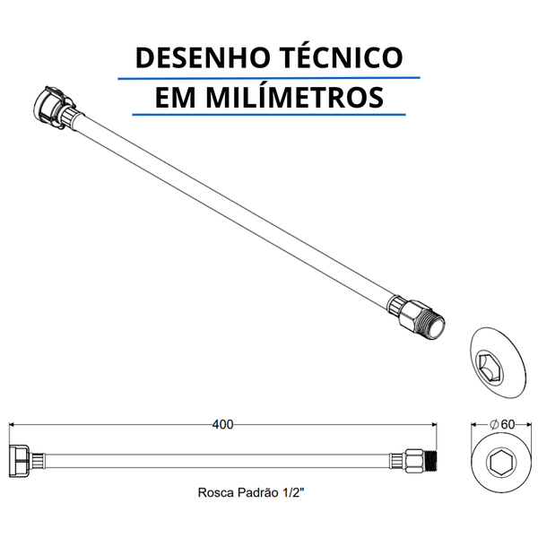 Engate Flexivel Pvc Rabicho 1/2 40Cm Preto Fosco Censi