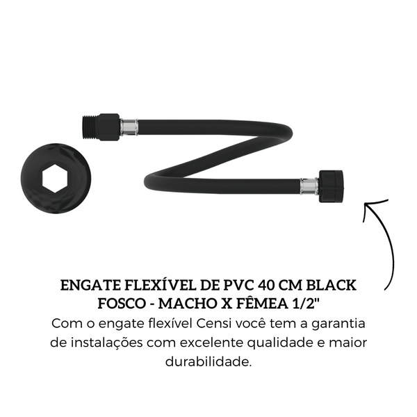 Engate Flexivel Pvc Rabicho 1/2 40Cm Preto Fosco Censi