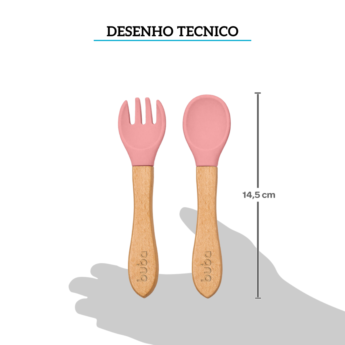 Kit Talheres Em Silicone e Bambu Rosa Da Buba | Kaster