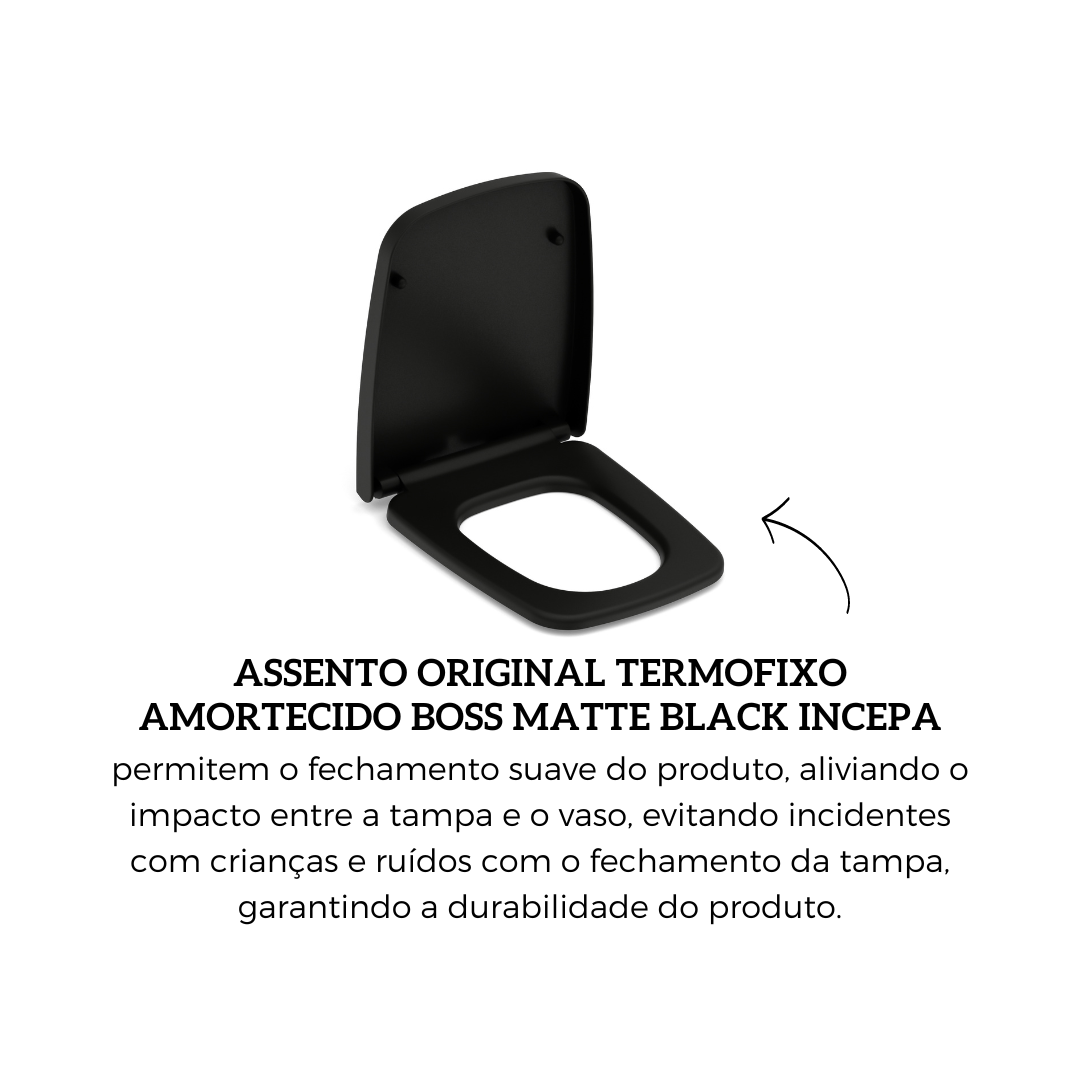 Assento Sanitário Termofixo Soft Close Boss Matte Black Incepa