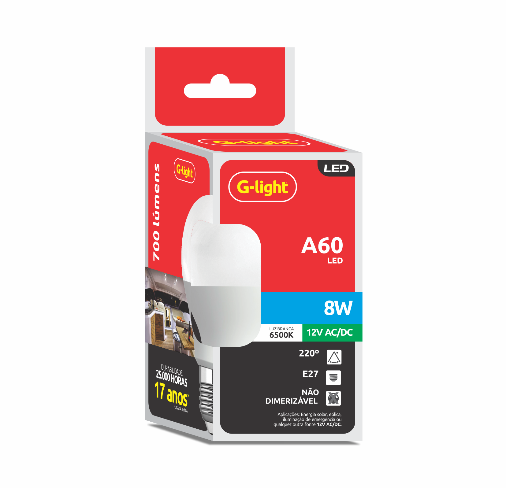 Lampada LED Bulbo A60 8W 12V e27 - Glight