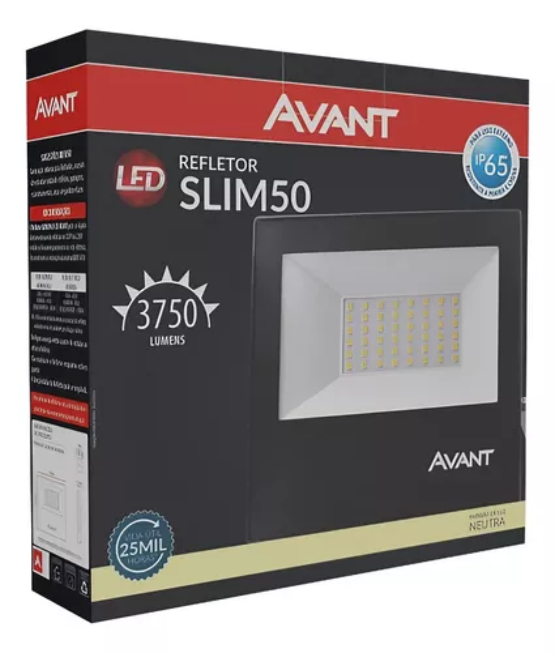 Refletor LED 50W IP65 4000K Luz Neutra Aluminio - Avant