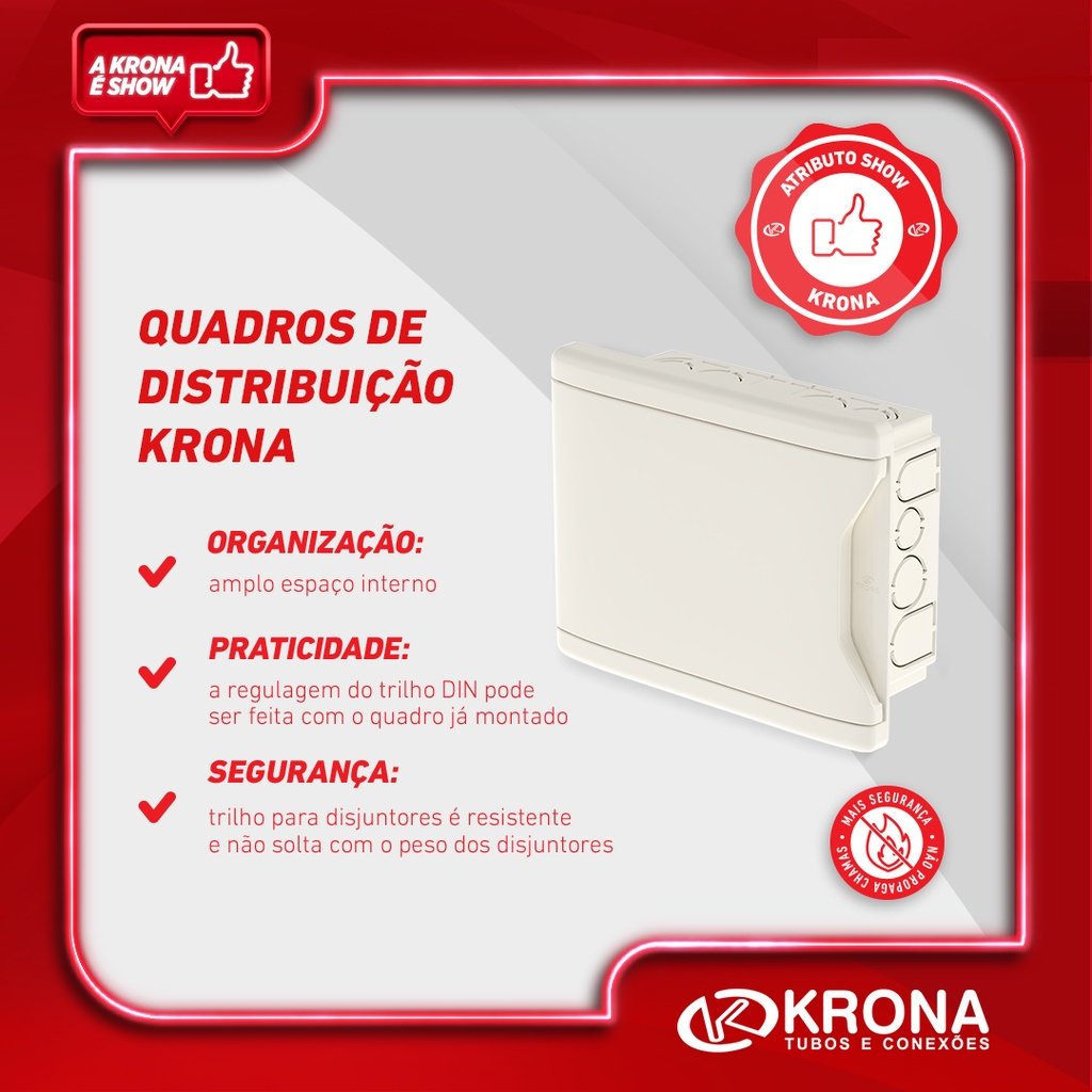 Quadro de Disjuntores 4D/3N Sobrepor s/Barramento - Krona