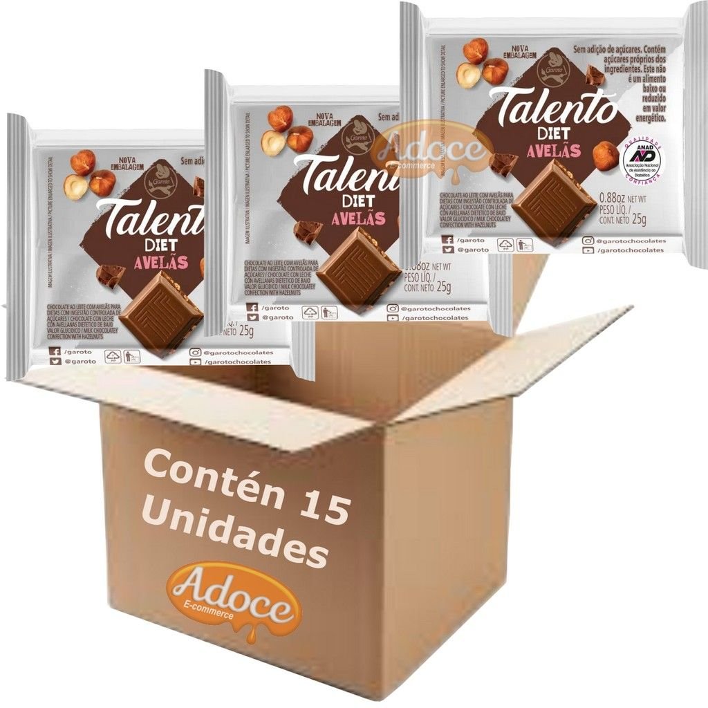 CHOCOLATE TALENTO DIET AVELÃS 15UNX25G GAROTO