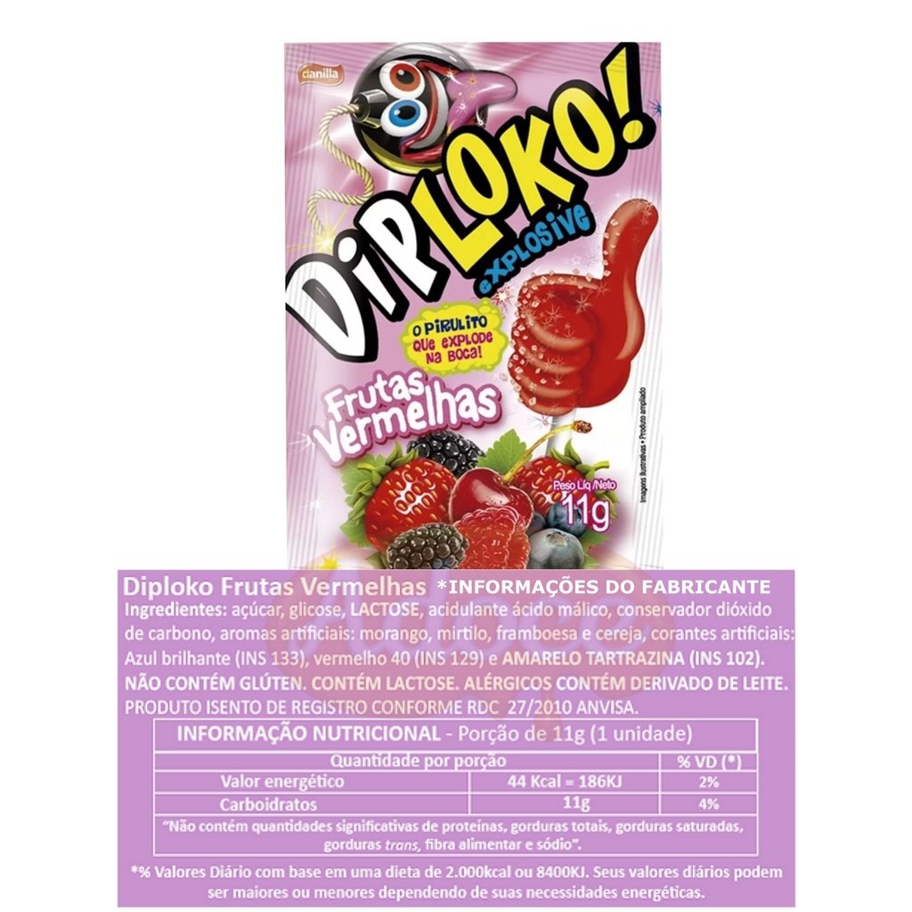 Pirulito Dip Loko Boom Frutas Vermelhas 15unX11g Danilla