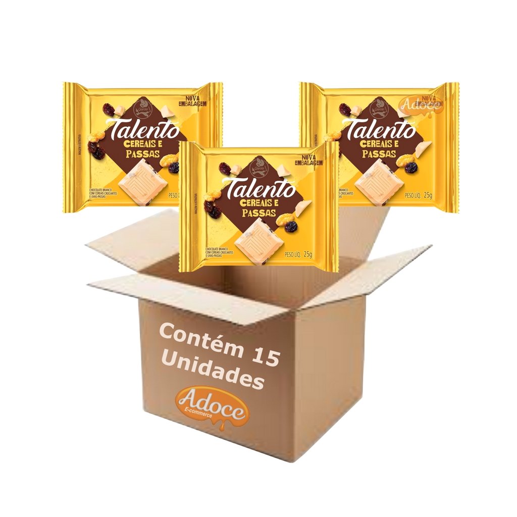 CHOCOLATE TALENTO MINI BRANCO CEREAIS E PASSAS 15UNX25G
