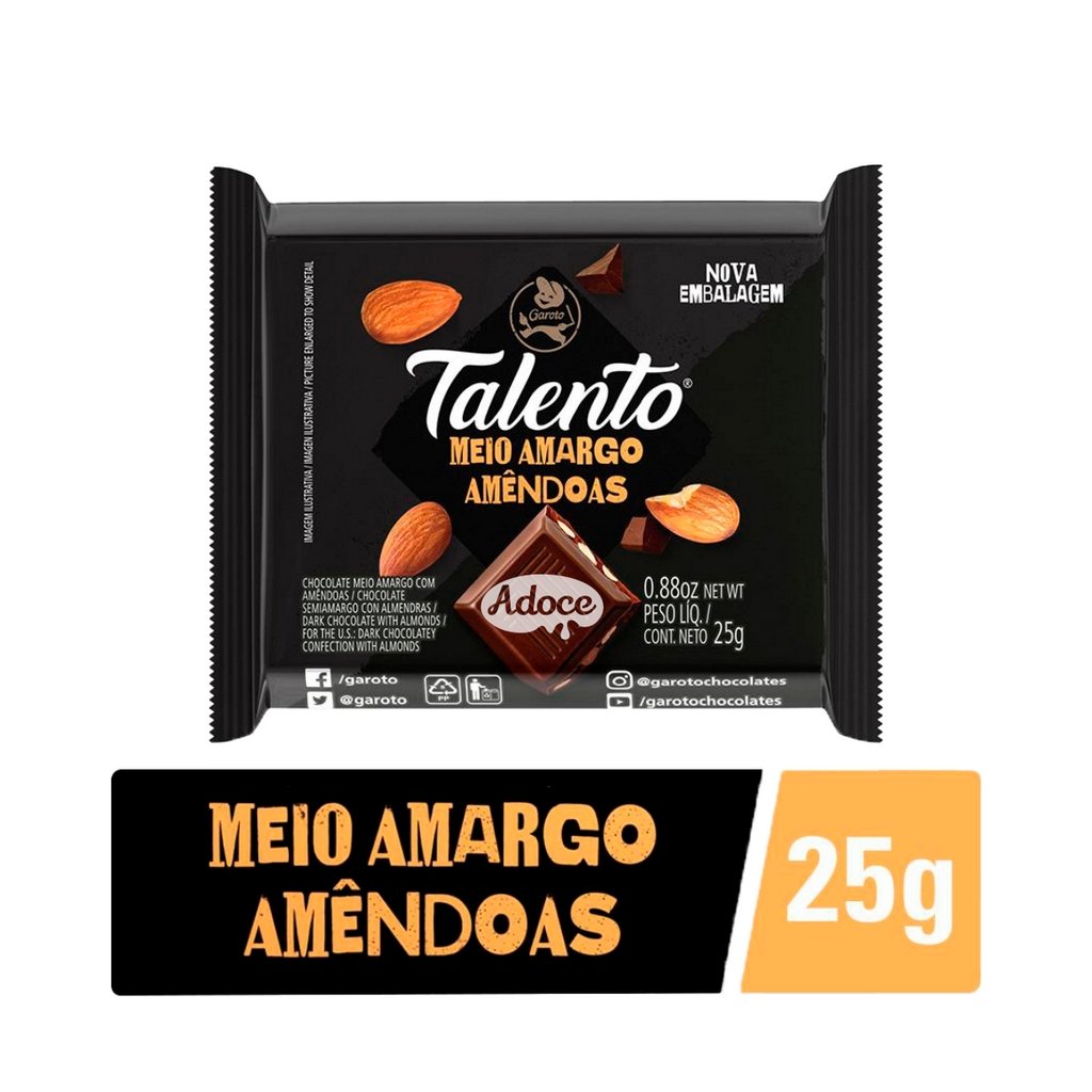 CHOCOLATE TALENTO MINI MEIO AMARGO AMÊNDOAS15UNX25G GAROTO